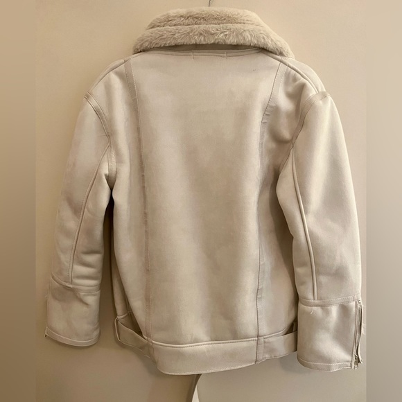 Zara | Jackets & Coats | Zara Cream Suede Aviator Shearling Jacket ...